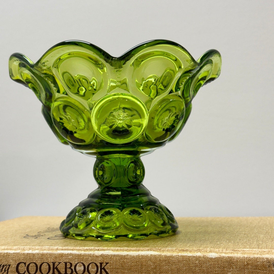 Vintage Green Glass Compote/ Moon and Stars Pedestal Candy Dish/ MCM ...