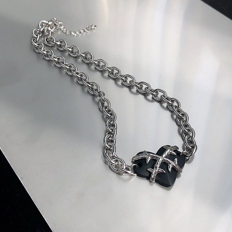 Bling Hole Y2k Black Heart Pendant goth Jewelry Cyber Goth - Etsy