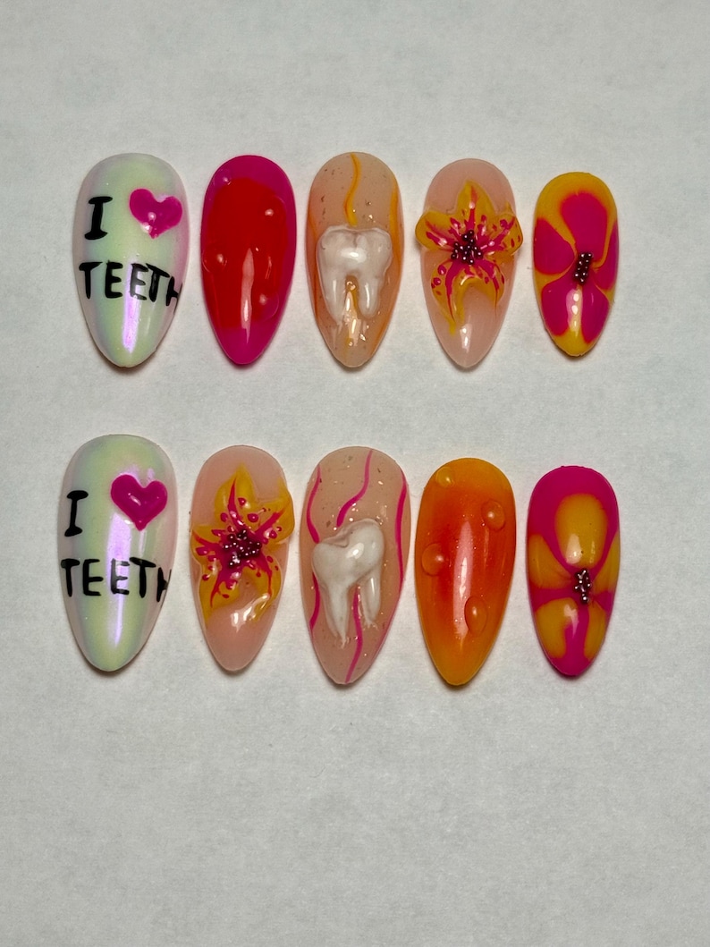 Press on Nails , Teeth Nails , Aura Summer Nails , Stomatology Student ...