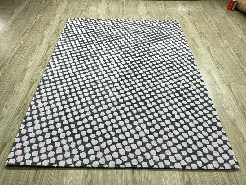 Hand Tufted Wool Rug, Abstract Dot Pattern, Sage Green Blush Pink ...
