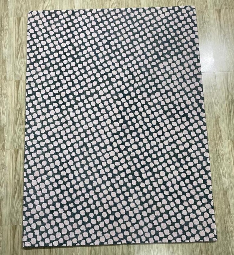 Hand Tufted Wool Rug, Abstract Dot Pattern, Sage Green Blush Pink ...