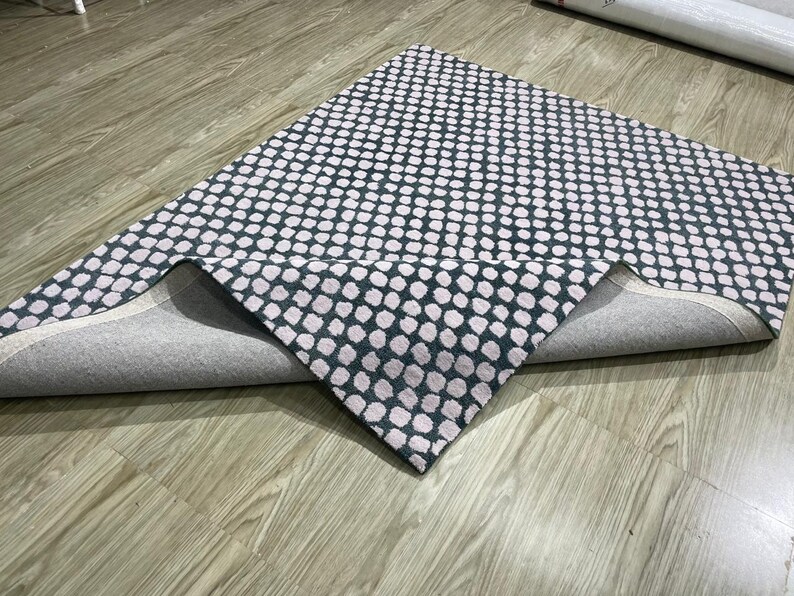 Hand Tufted Wool Rug, Abstract Dot Pattern, Sage Green Blush Pink ...