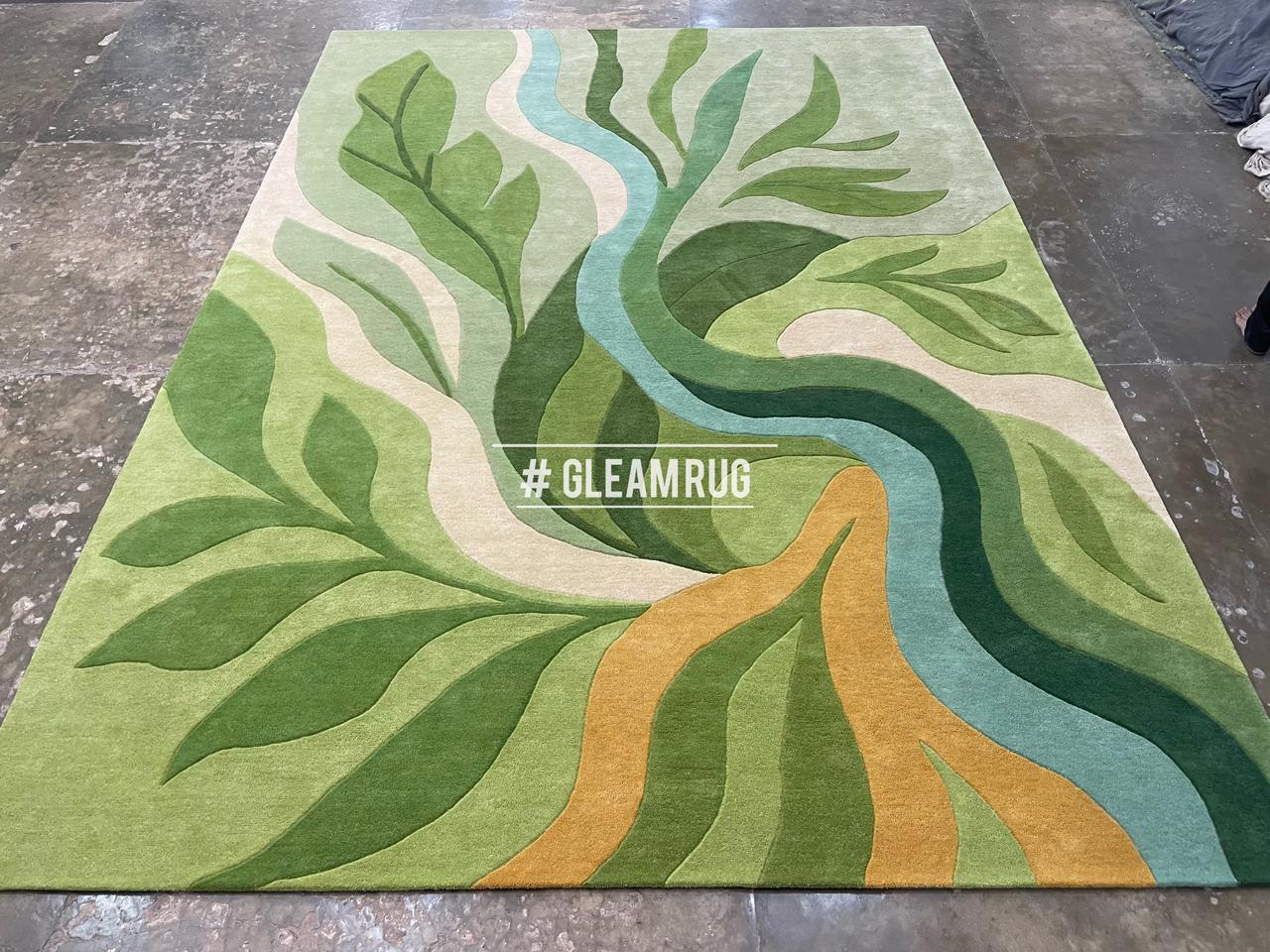 Hand-tufted Nature Rug: Forest Stream Design, Green & Blue 10x14 Area ...