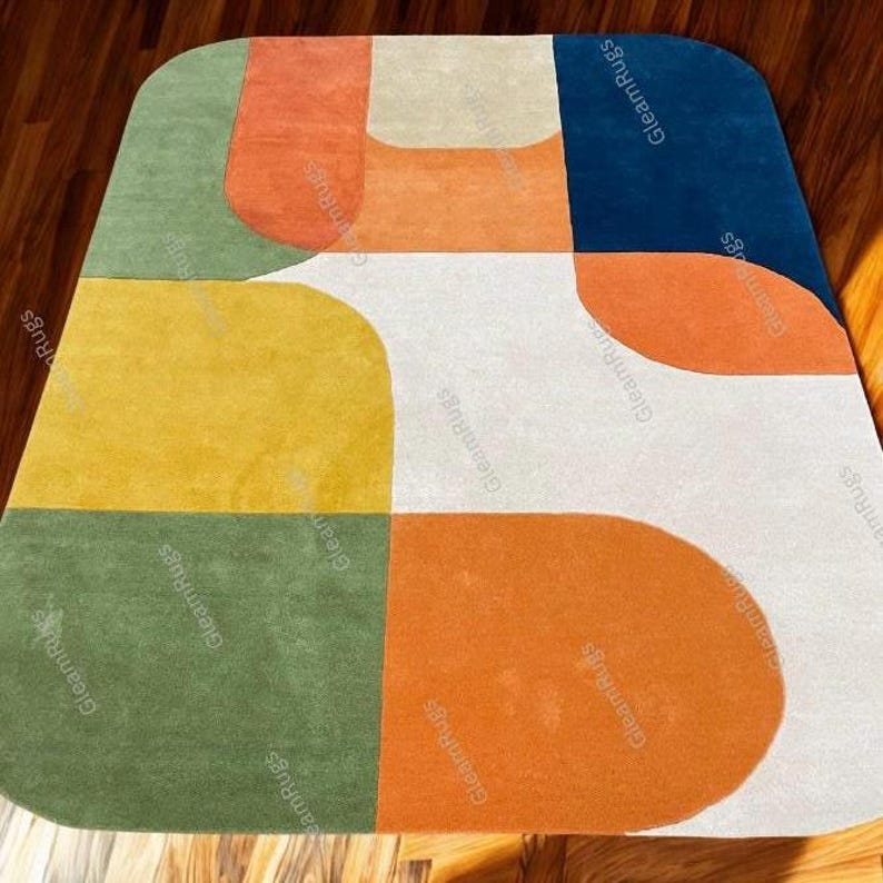 Hand Tufted Geometric Wool Rug: Mid-century Modern Area Carpet - Etsy