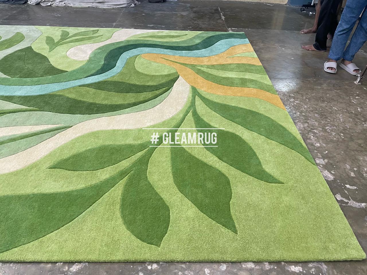 Hand-tufted Nature Rug: Forest Stream Design, Green & Blue 10x14 Area ...