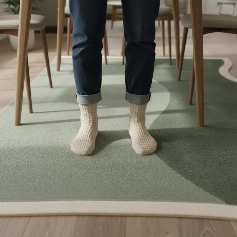 Handmade Wavy Edge Rug | Sage Green & Forest Green | 5x7, 5x8, 6x9 ...