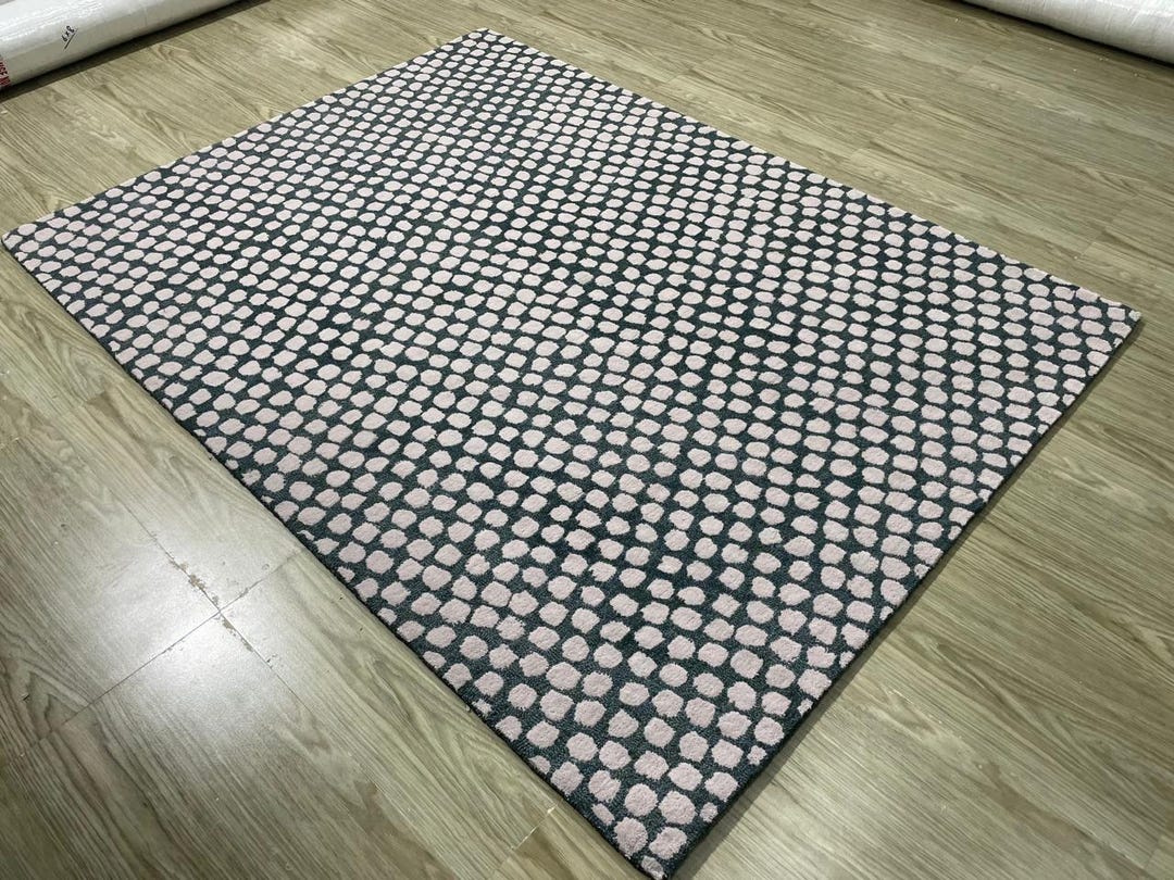 Hand Tufted Wool Rug, Abstract Dot Pattern, Sage Green Blush Pink ...