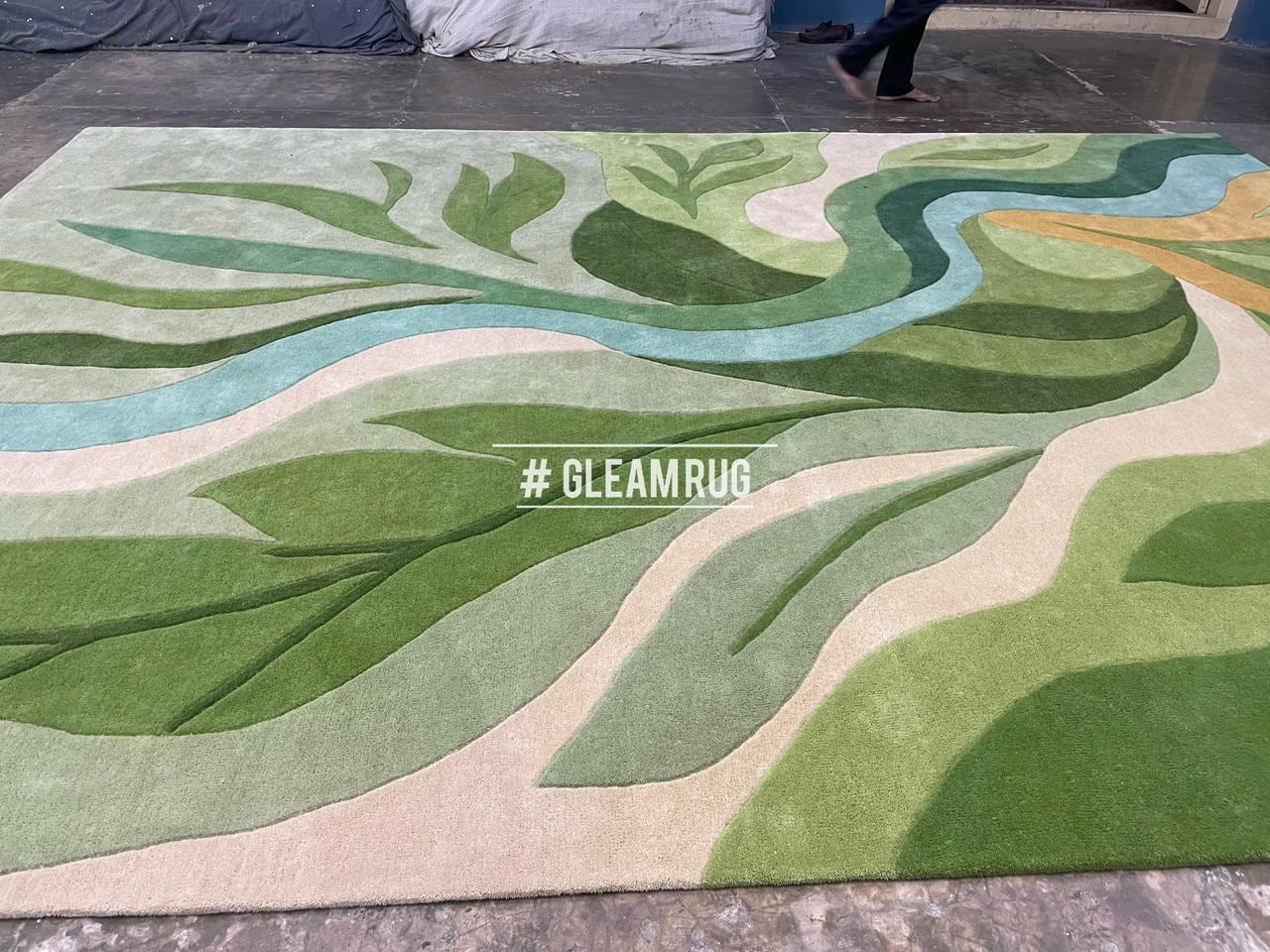 Hand-tufted Nature Rug: Forest Stream Design, Green & Blue 10x14 Area ...