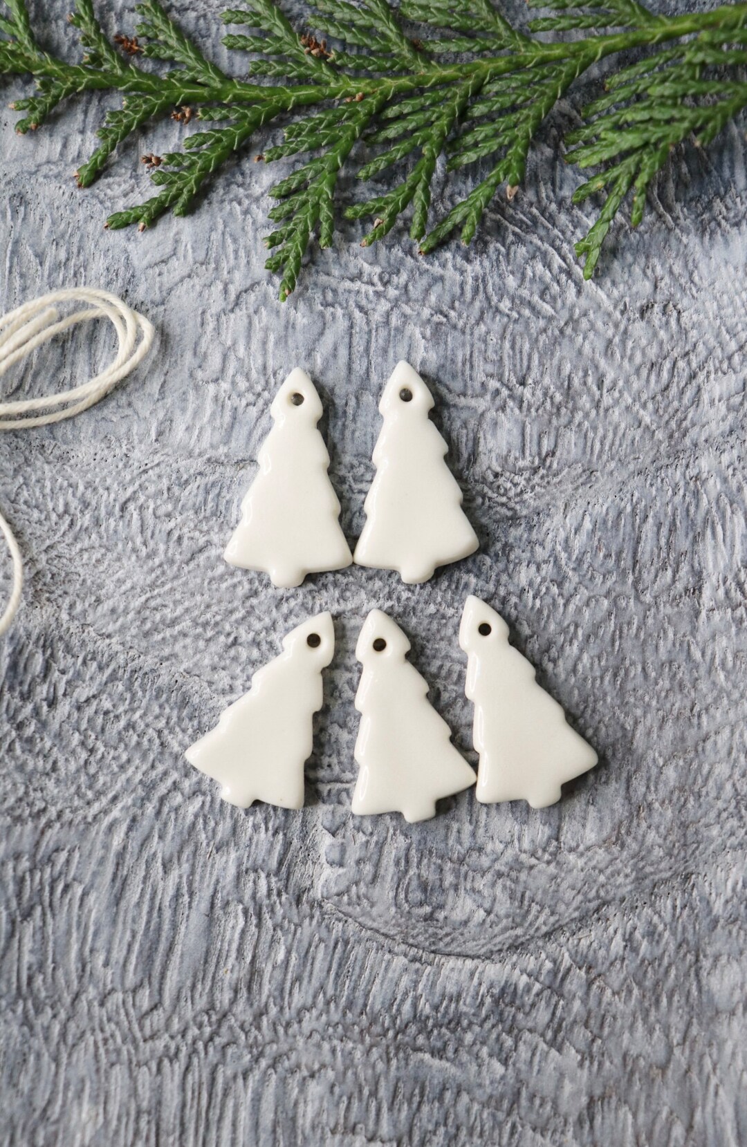5 Small Handmade Xmas Tree Porcelain Charms Gift Wrapping Deco - Etsy