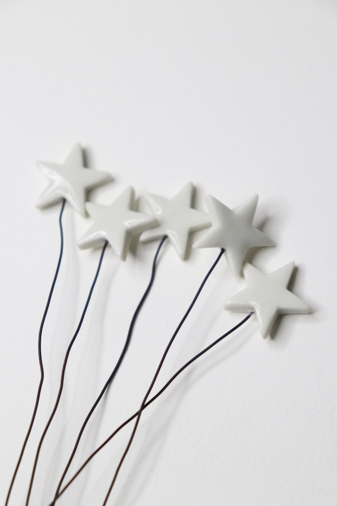 5 Small Handmade Porcelain Stars on Wire - Etsy