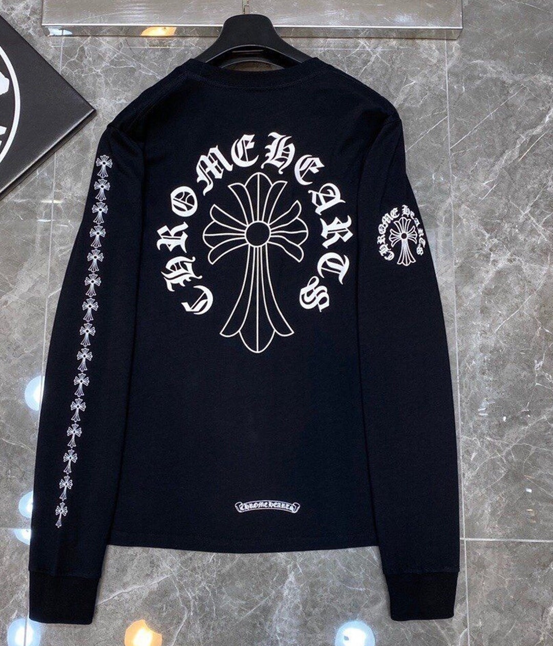 Chrome Heart Style Sanskrit Cross Print Unisex Horseshoe Cross White ...