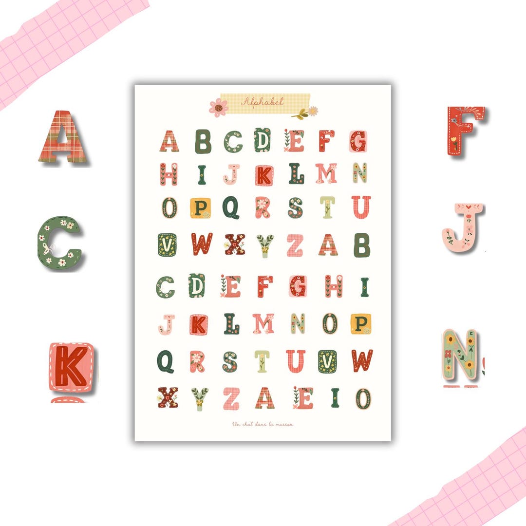 Patchwork Alphabet Sticker Sheet A5 – Decorative Cottagecore Letters ...