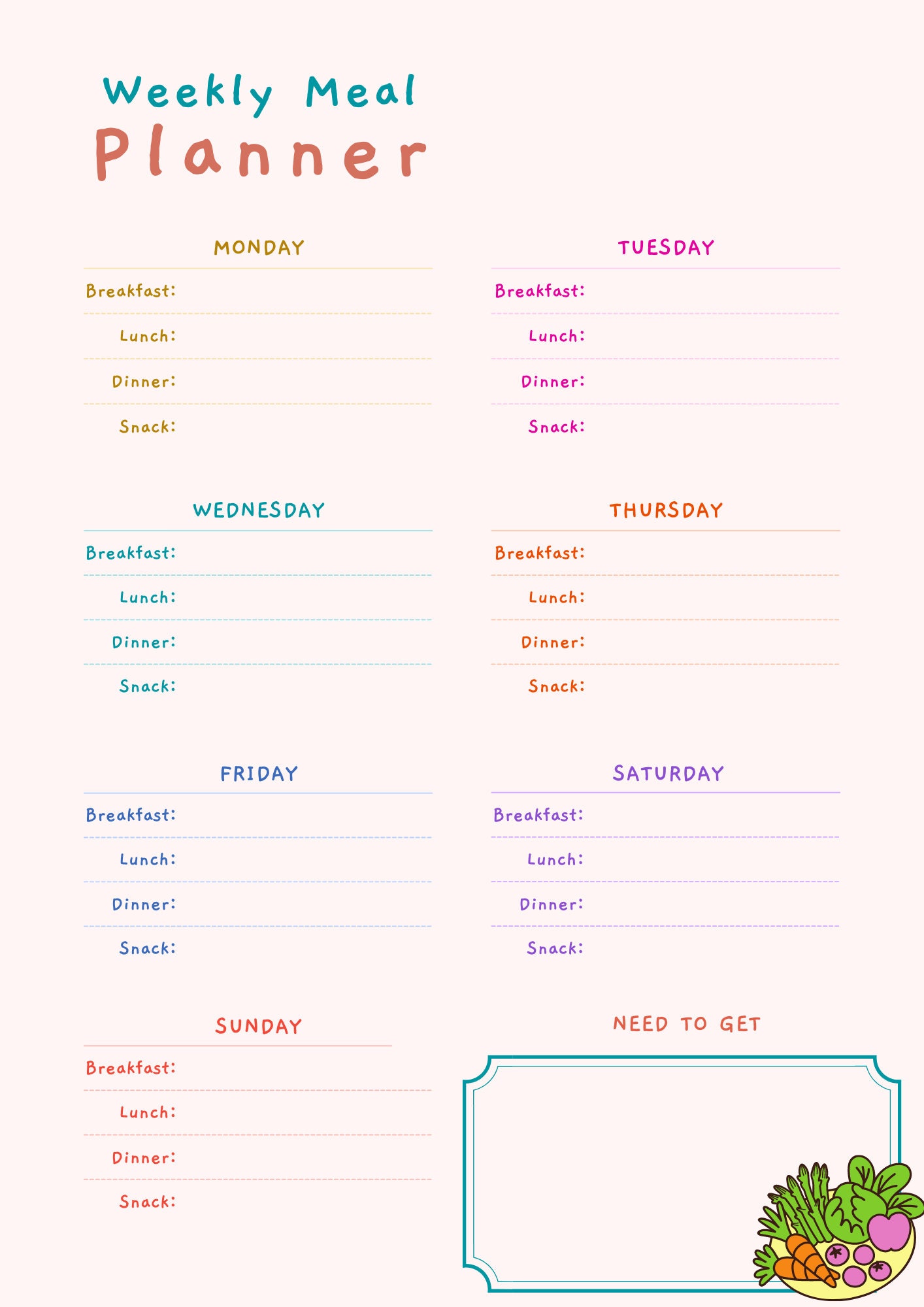 Family Weekly Meal Planner - Etsy