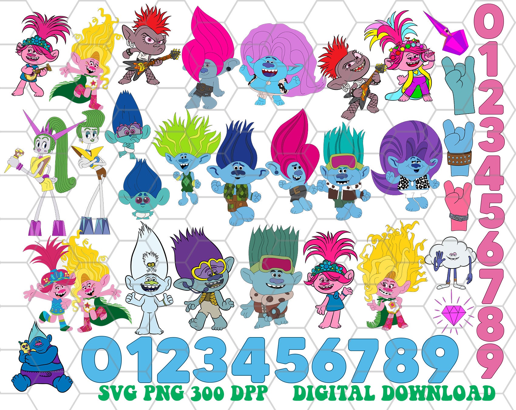 Paquete de diseños de Trolls clipart SVG PNG 300 dpi Diseño de calidad ...