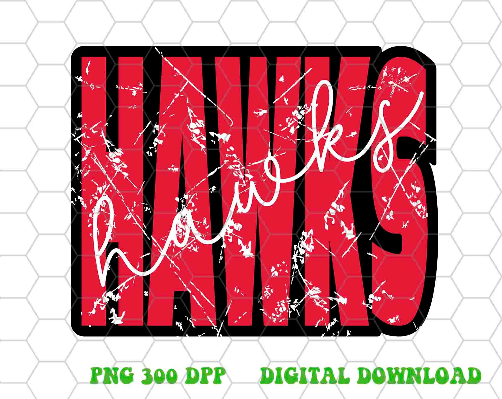 Hawks Mascot Png Distressed Hawks Retro Black Red Letters Sublimation ...