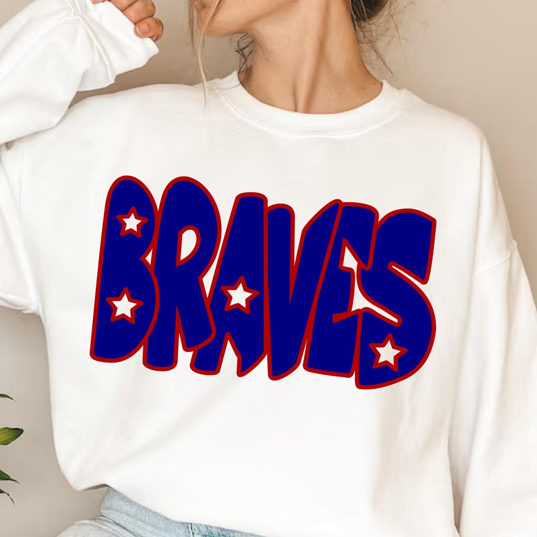 Braves Png, Retro Braves Team Navy Blue and Red Vintage Letters Stars ...
