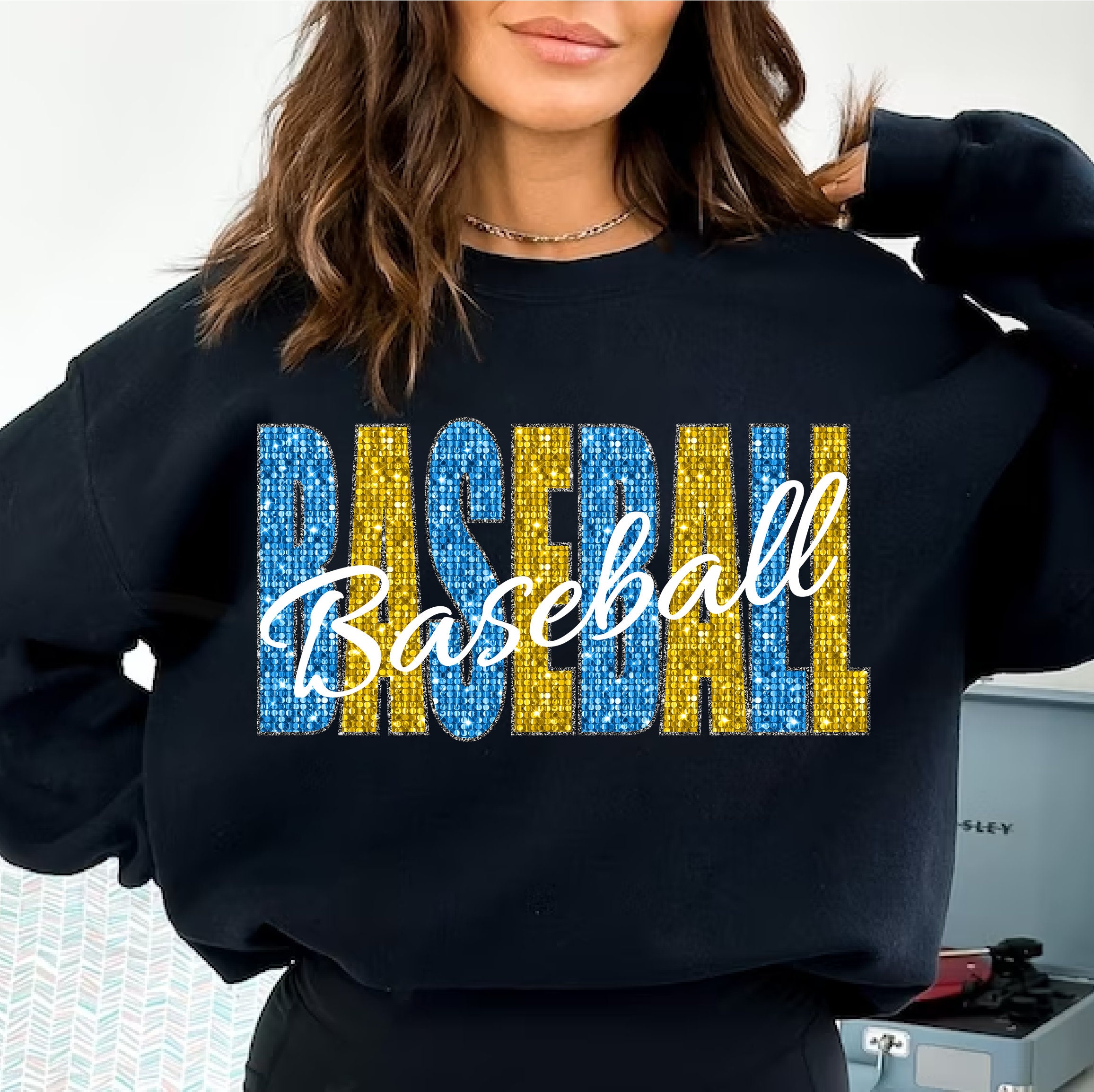 Glitter Baseball Png Faux Glitter Sequins Yellow Blue Vintage Letters ...