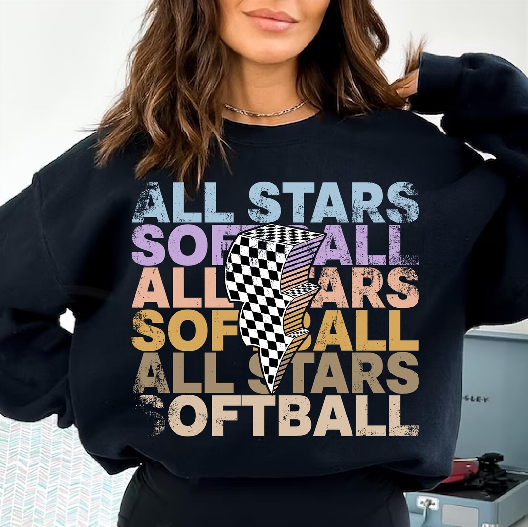 Checked All Stars Softball Png, Softball Pastel Distressed Letters ...