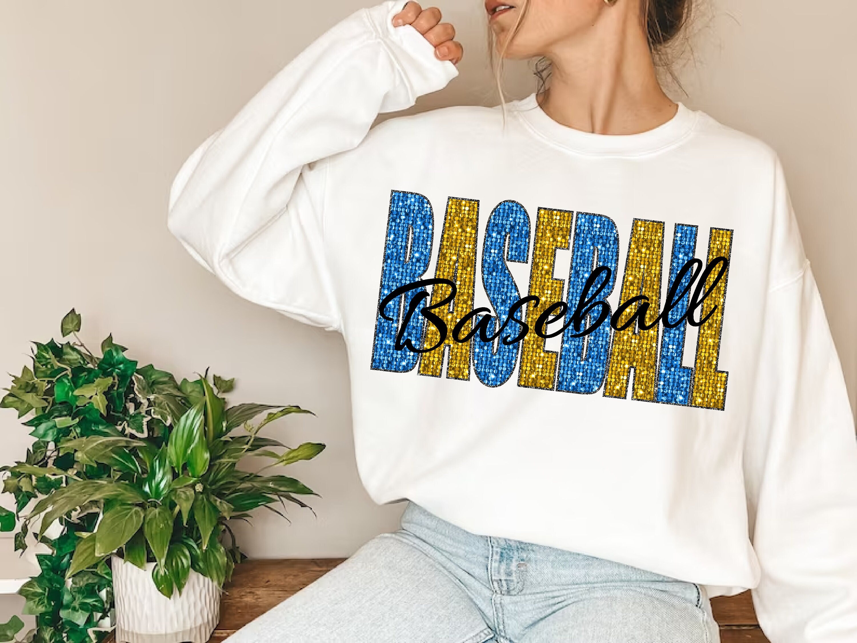 Glitter Baseball Png Faux Glitter Sequins Yellow Blue Vintage Letters ...