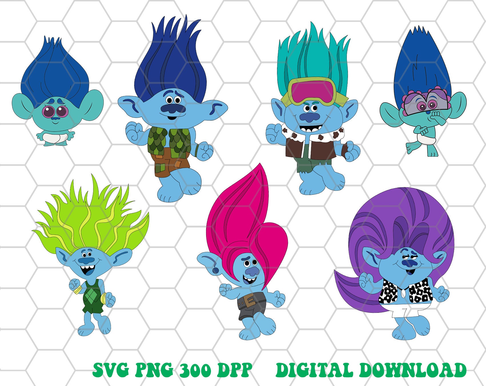 Paquete de diseños de Trolls clipart svg png 300 dpi Diseño de calidad ...