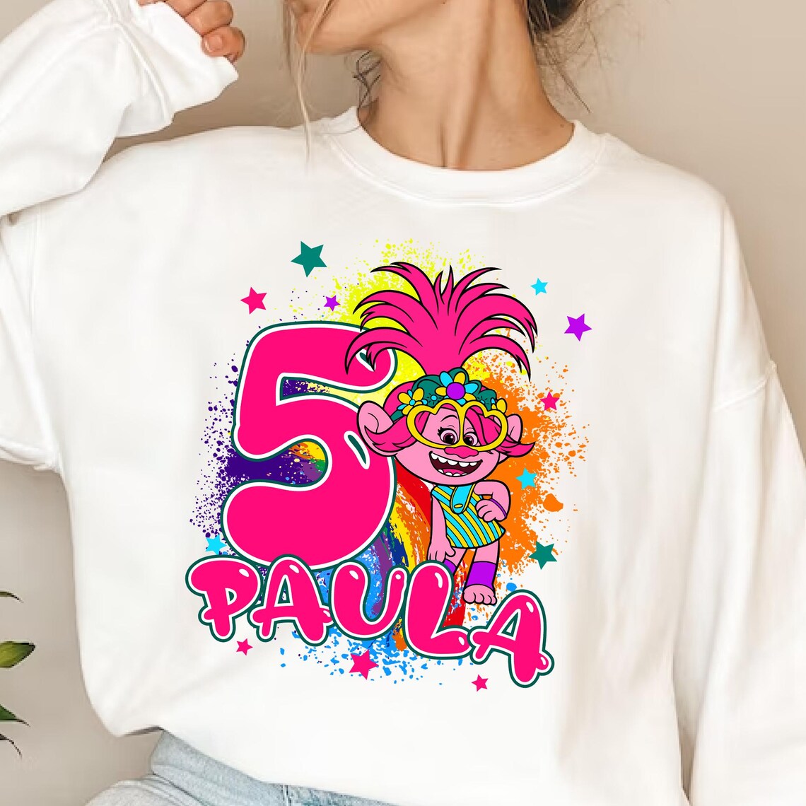 Custom Trolls Name and Age Birthday Girl Design Sublimation Design Png ...