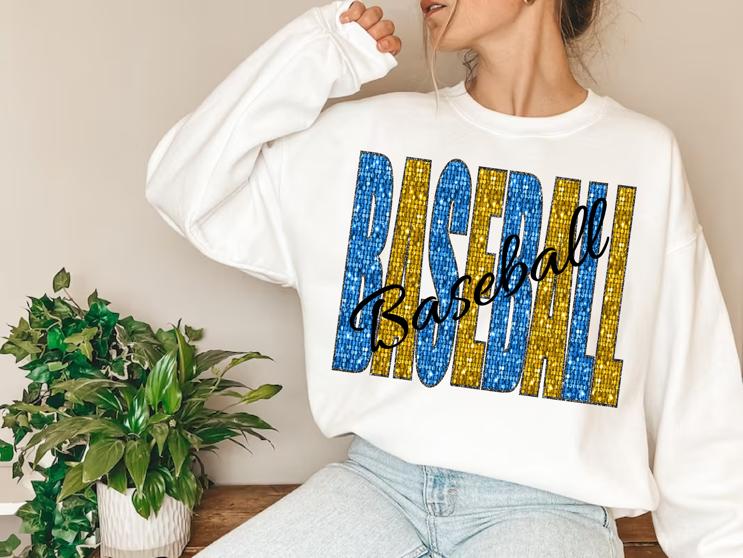 Glitter Baseball Png Faux Glitter Sequins Vintage Yellow Blue College ...