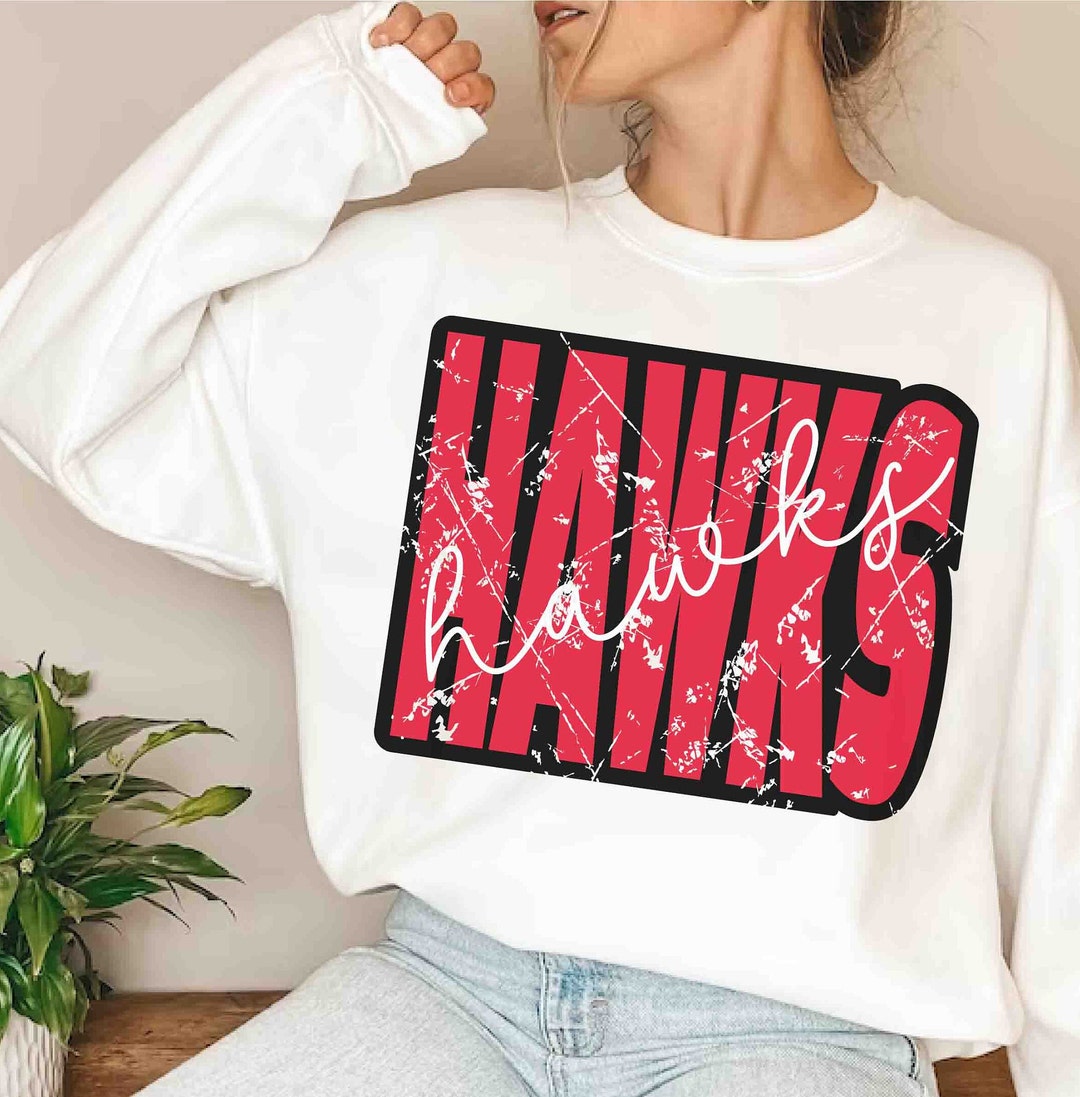 Hawks Mascot Png Distressed Hawks Retro Black Red Letters Sublimation ...