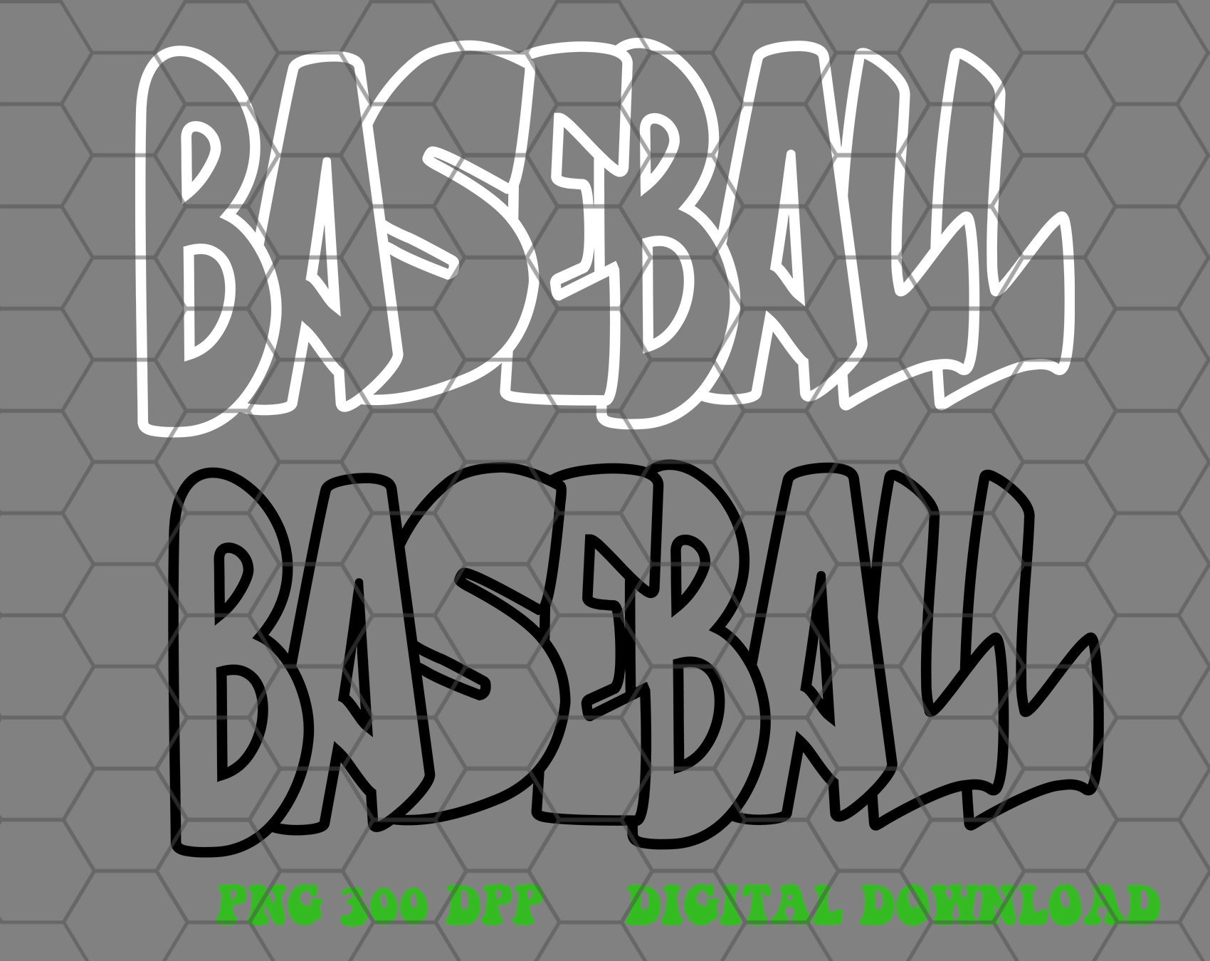 Baseball SVG PNG White and Black Letters Designs Outline Cutting File ...