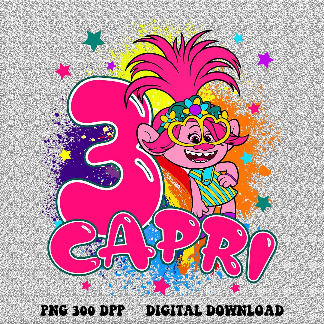 Custom Trolls Name and Age Birthday Girl Design Sublimation Design Png ...