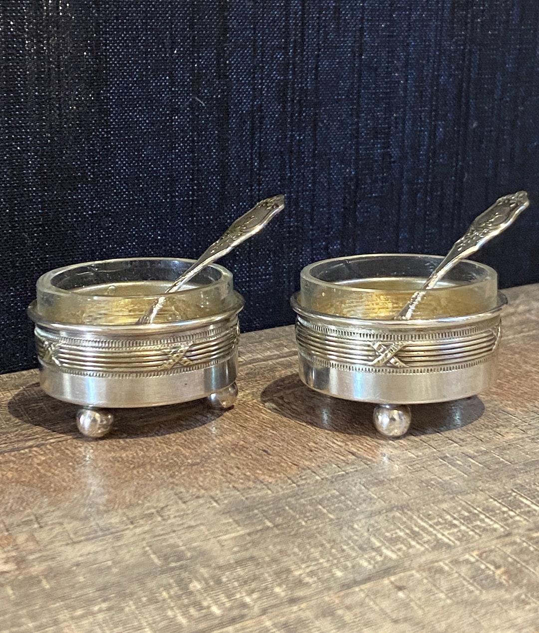 French Vintage Salt Dishes, Set of Two, Early Century Rubans Design ...