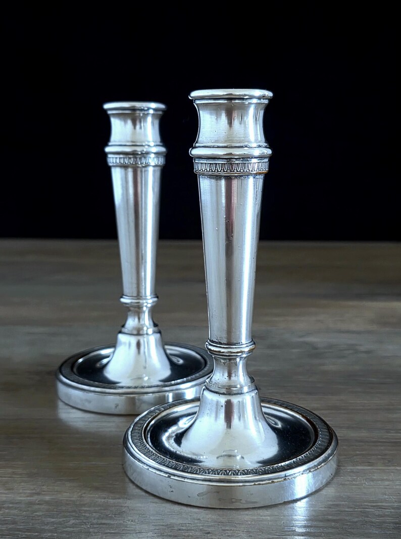 Pair of Silver-plated Short Candlesticks by Saglier Frères, C1910s. - Etsy