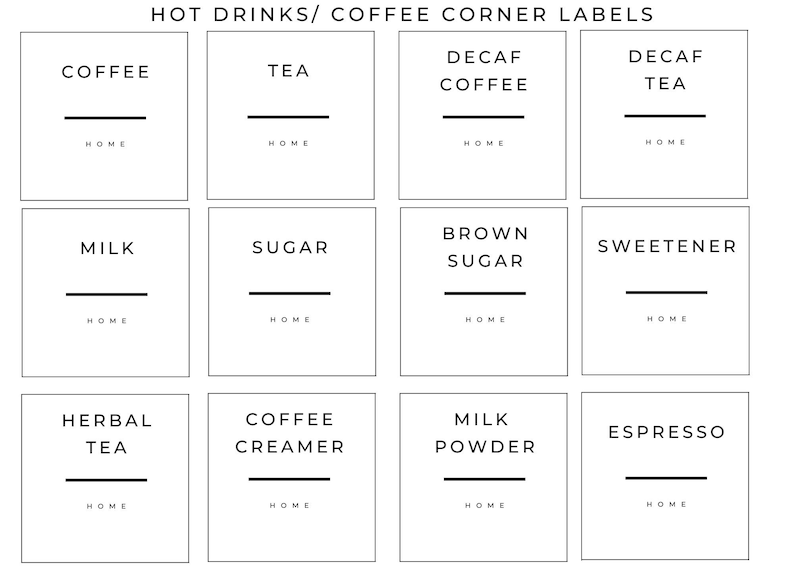 Coffee Corner Printable Labels Hot Drinks Ready to Print Labels A4 Size ...