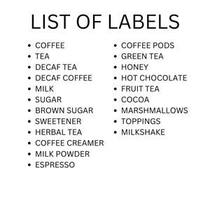 Coffee Corner Printable Labels Hot Drinks Ready to Print Labels A4 Size ...