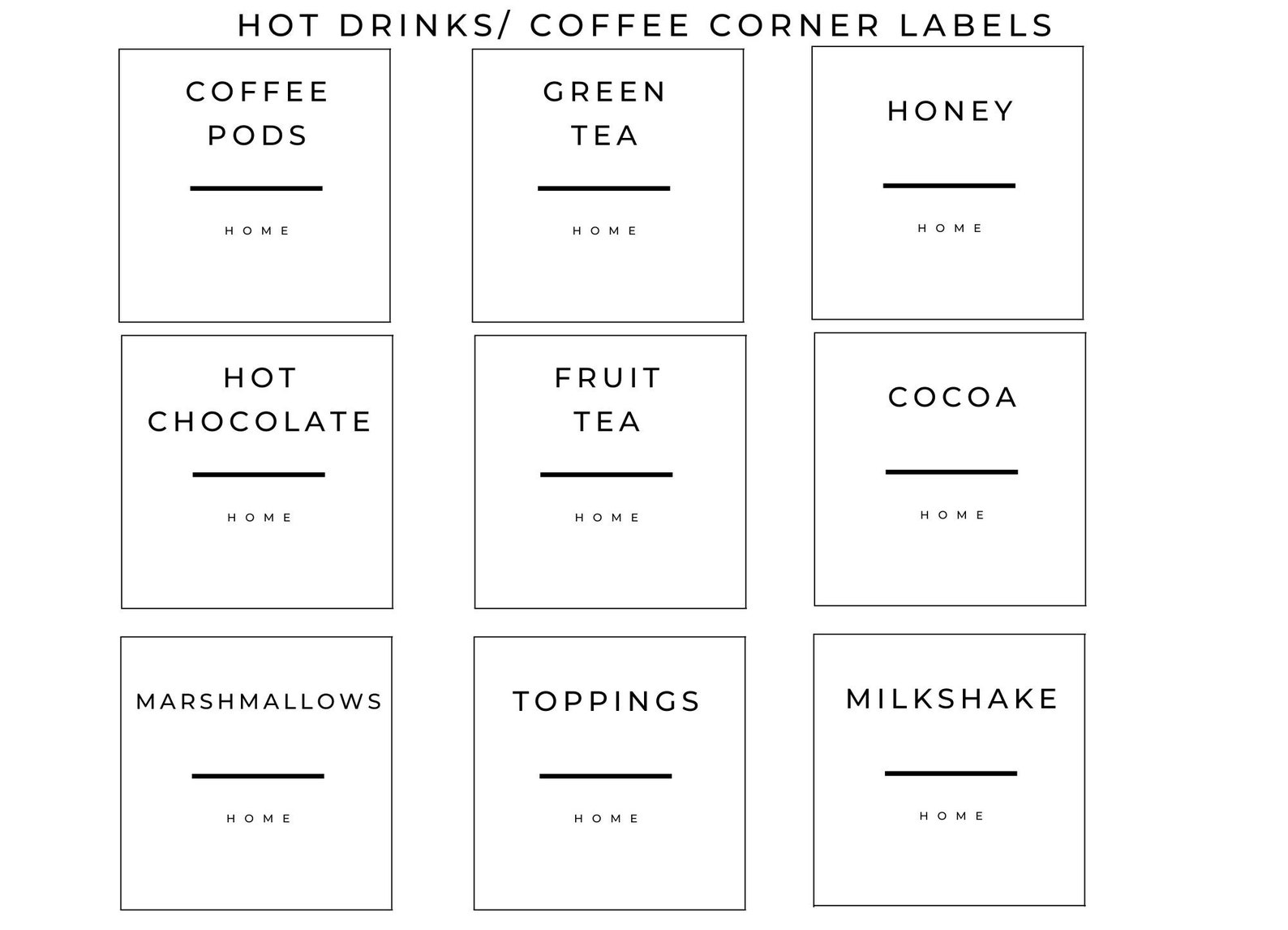 Coffee Corner Printable Labels Hot Drinks Ready to Print Labels A4 Size ...