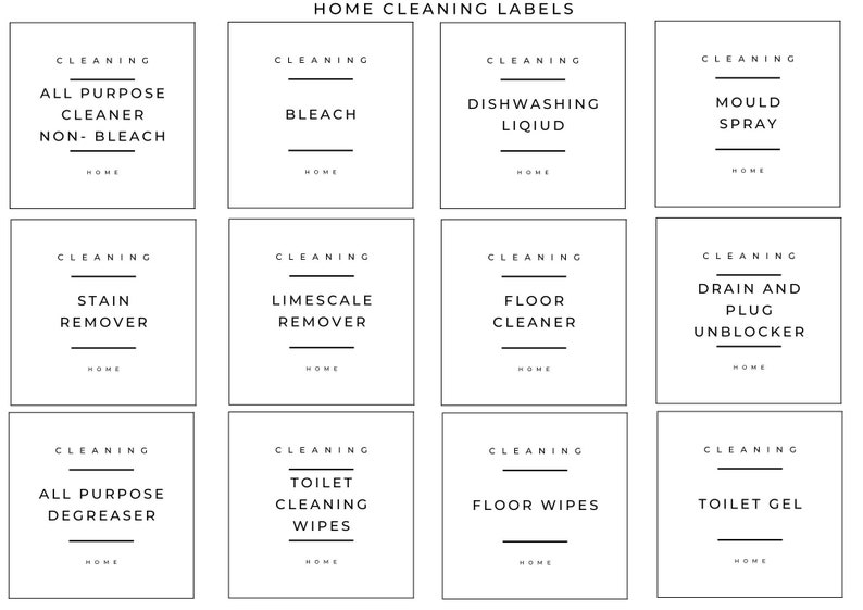 HOUSEHOLD CLEANING Printable Labels - Etsy