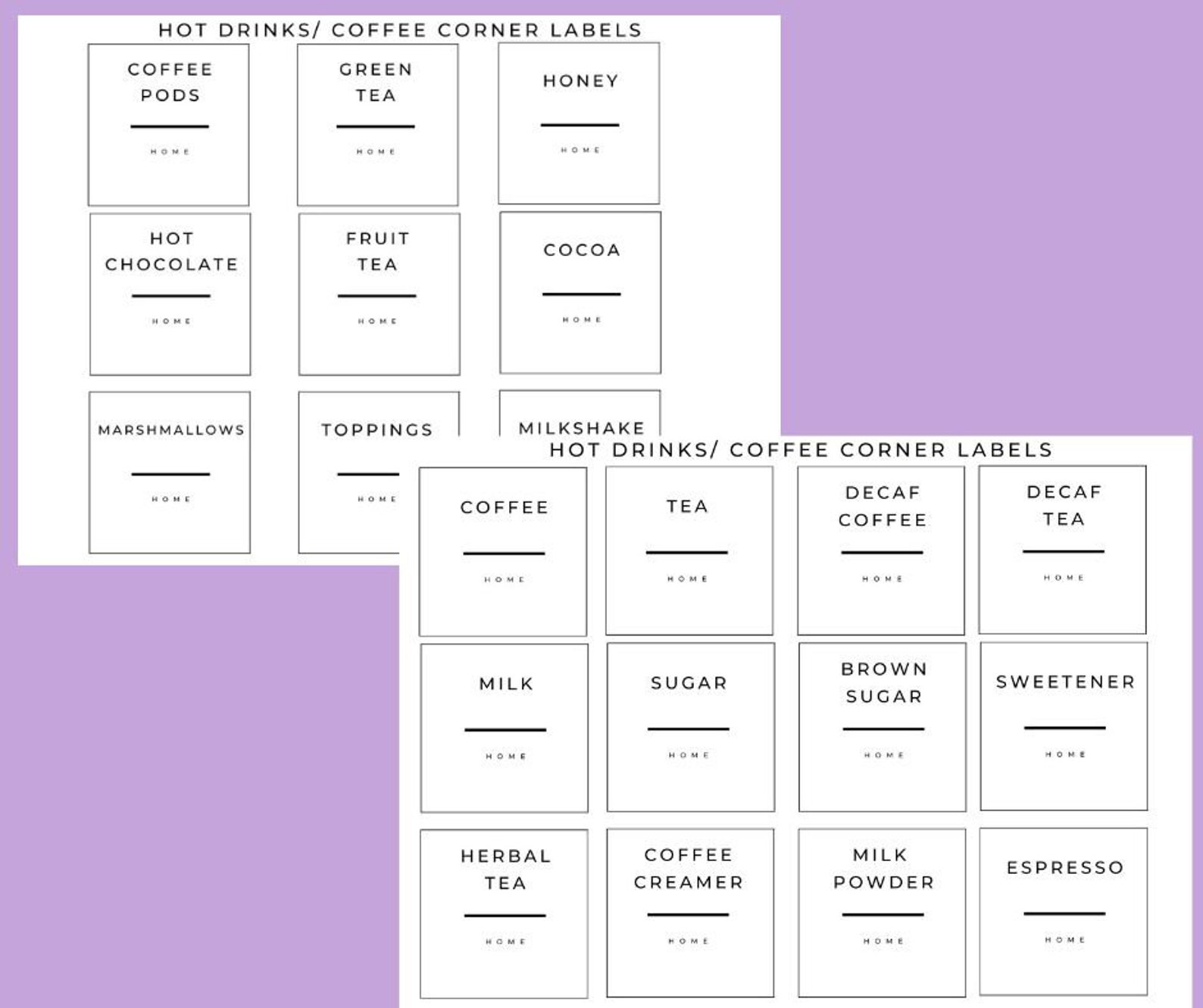 Coffee Corner Printable Labels Hot Drinks Ready to Print Labels A4 Size ...