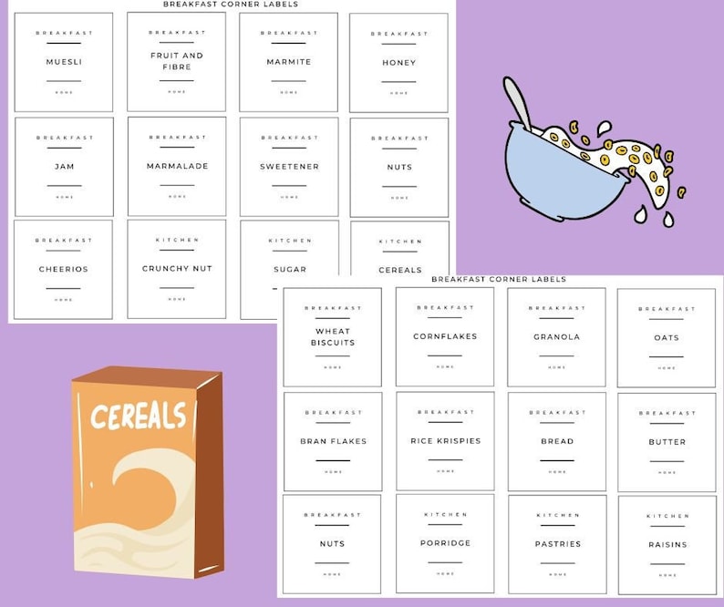 Breakfast Cereal Printable Labels A4 Size Ready to Print - Etsy
