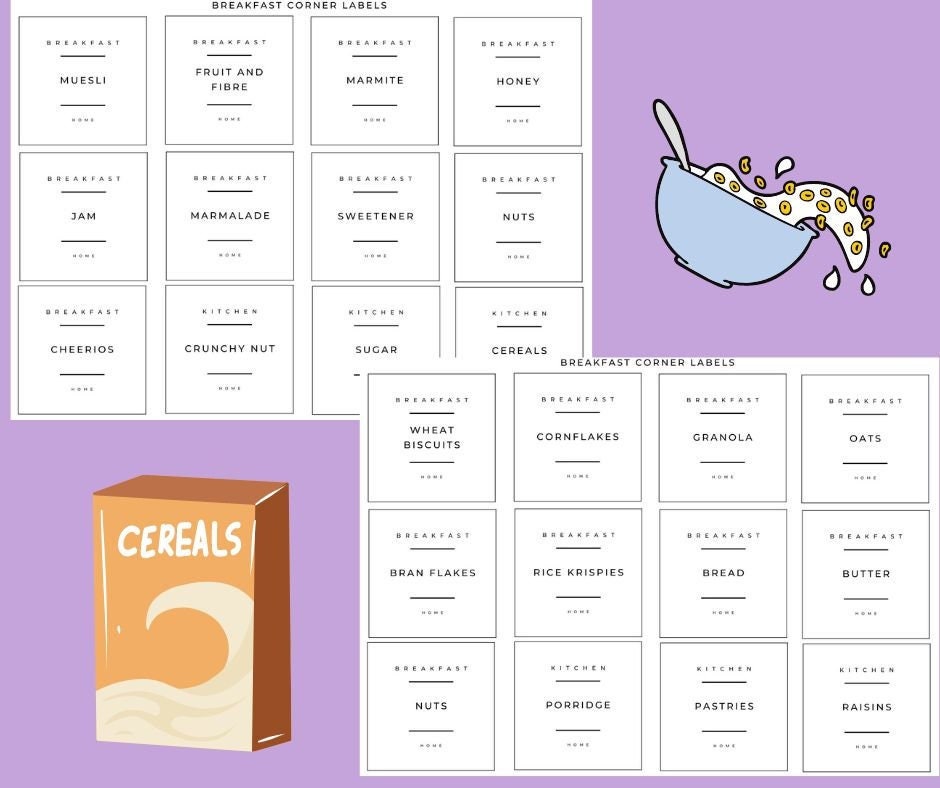 Breakfast Cereal Printable Labels A4 Size Ready to Print - Etsy UK