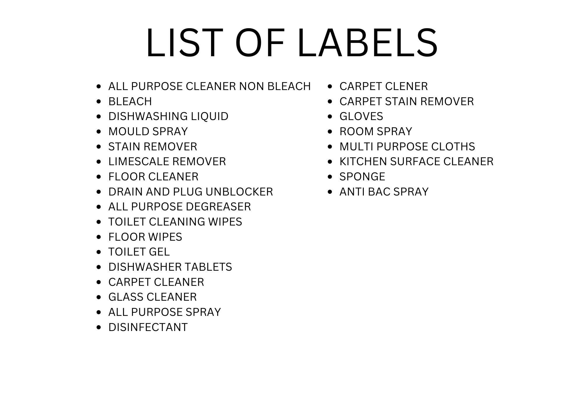 HOUSEHOLD CLEANING Printable Labels - Etsy
