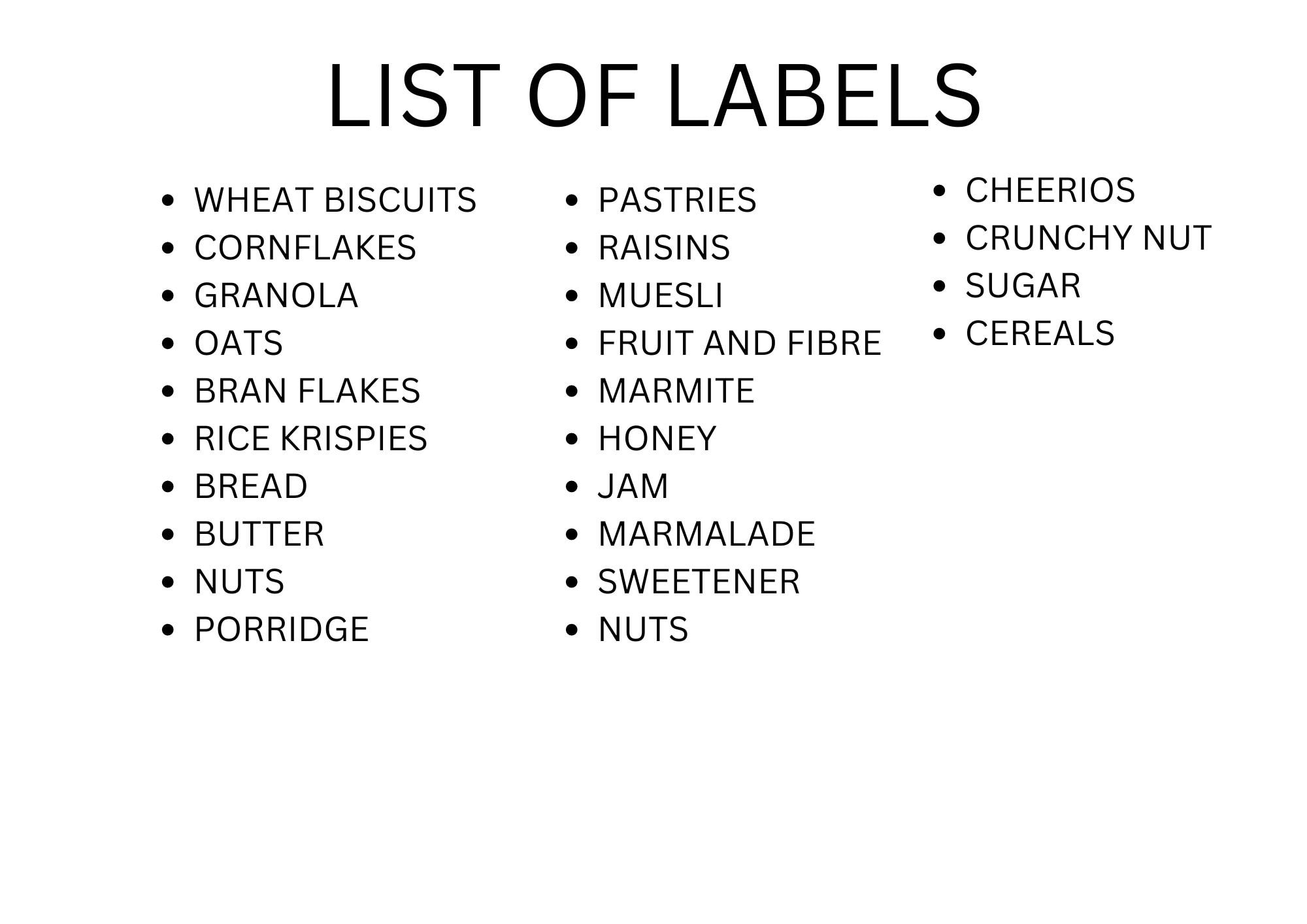 Breakfast Cereal Printable Labels A4 Size Ready to Print - Etsy UK