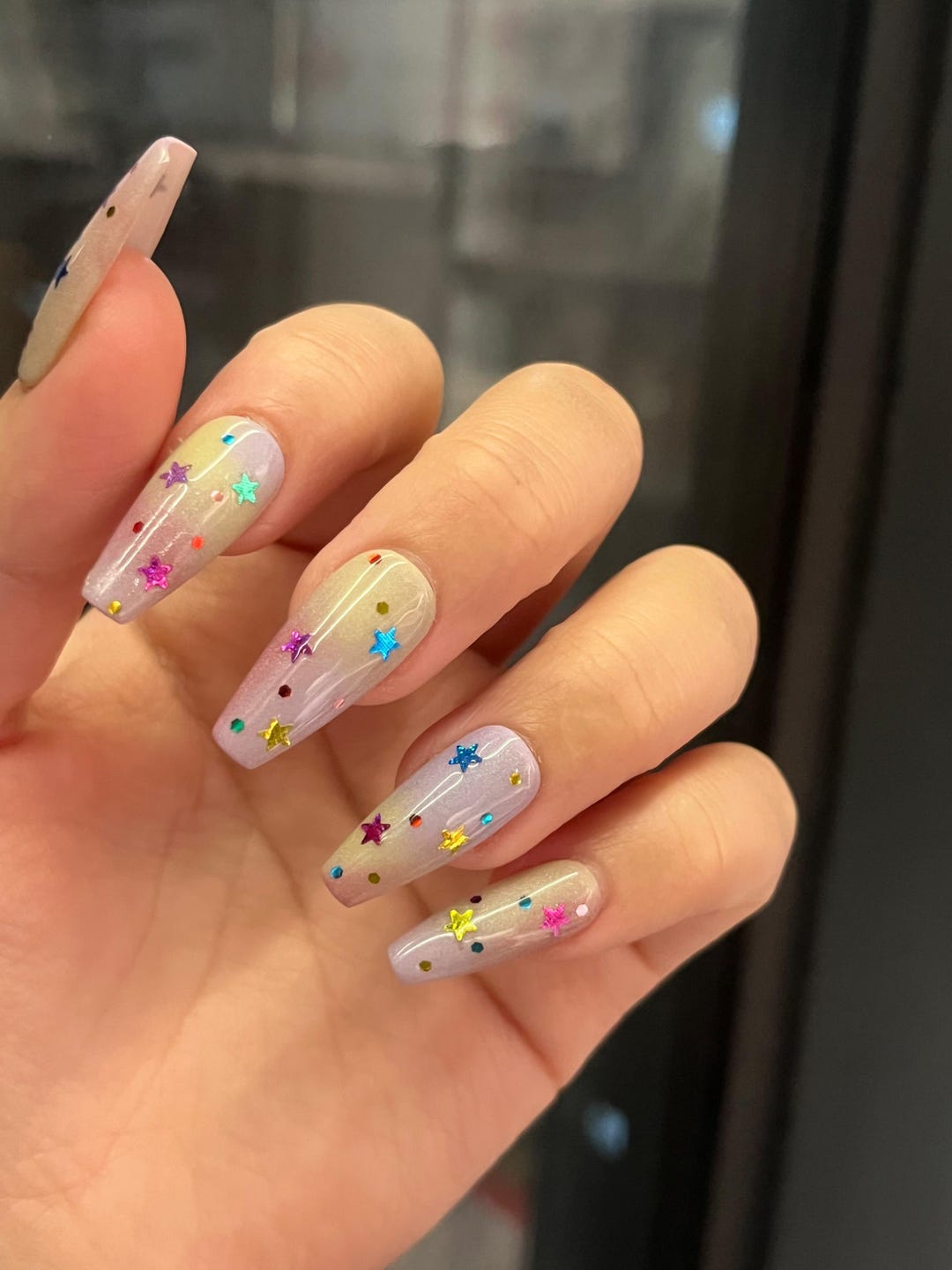 Elegant Glitter Star Press on Nails, Fake Nails, Luxury Hand-made ...