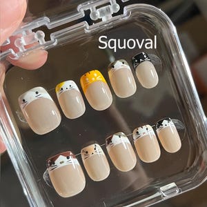 Cute Cat French Pet Press on Nails, Kitten Fake Nails, Luxury Hand-made ...