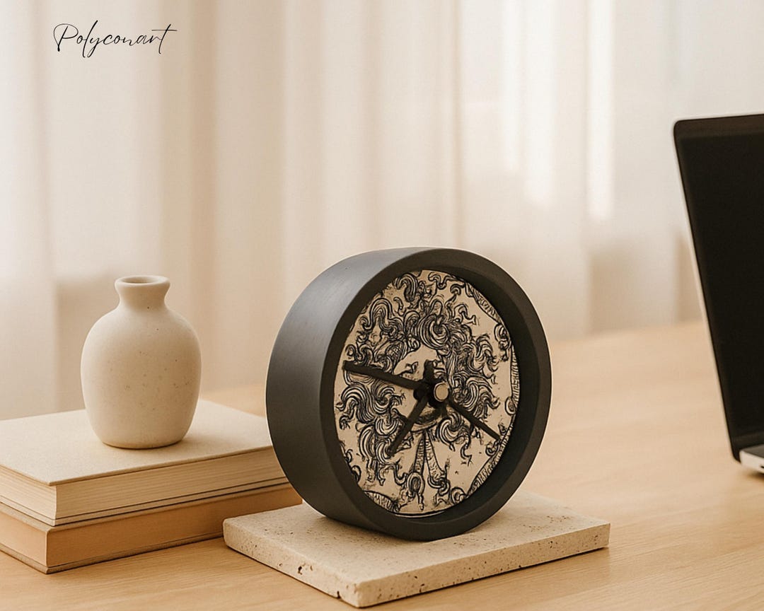 Handmade Concrete Desk Clock With Medusa Design – Greek Mythology Art ...