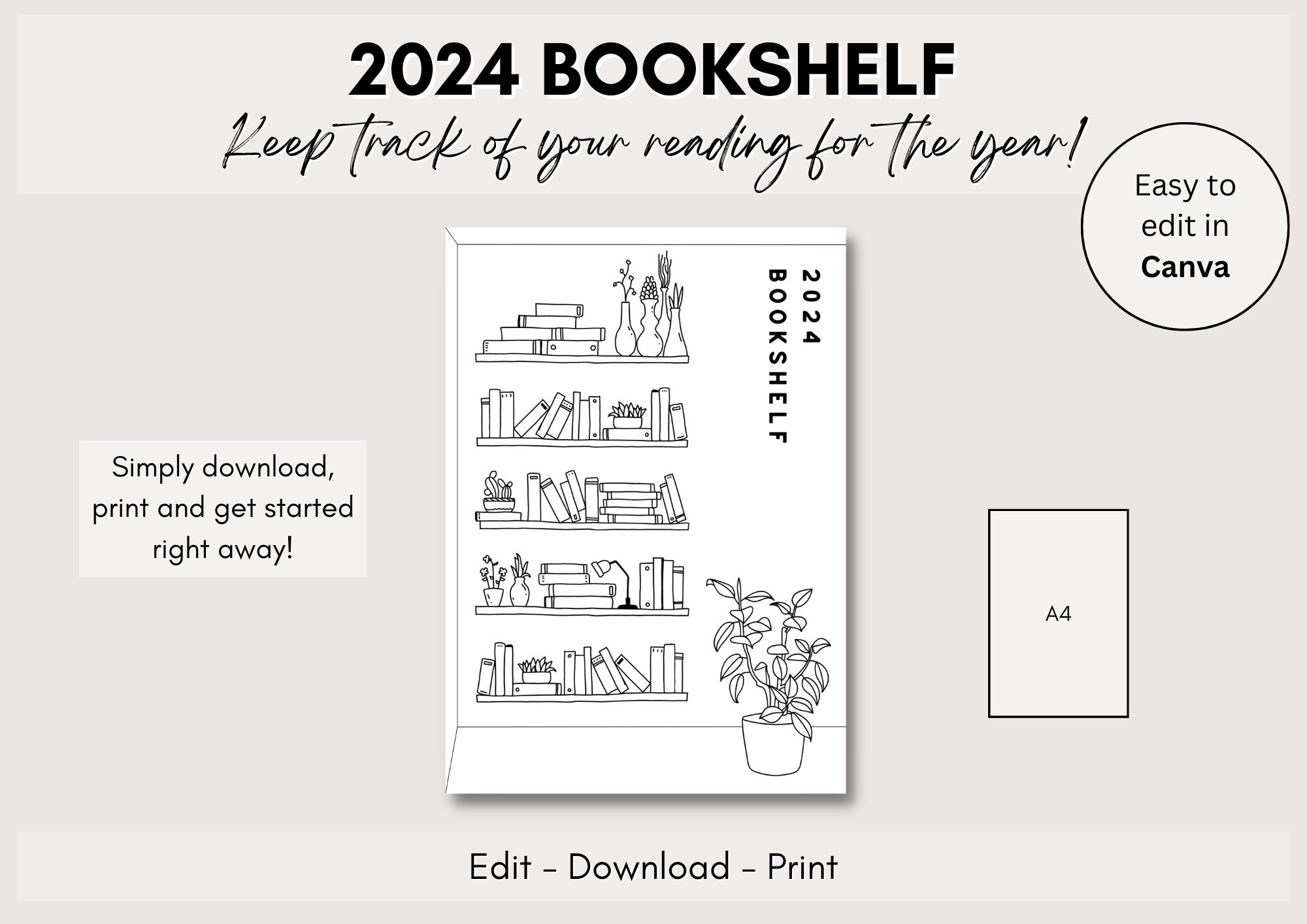 Minimal Bookshelf Printable Template, 2024 Books to Read, Books I've ...