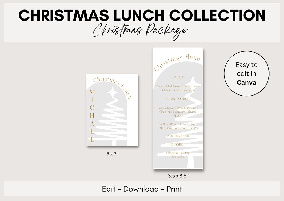 Minimal Christmas Lunch Package, Menu, Table Seating Name Card ...