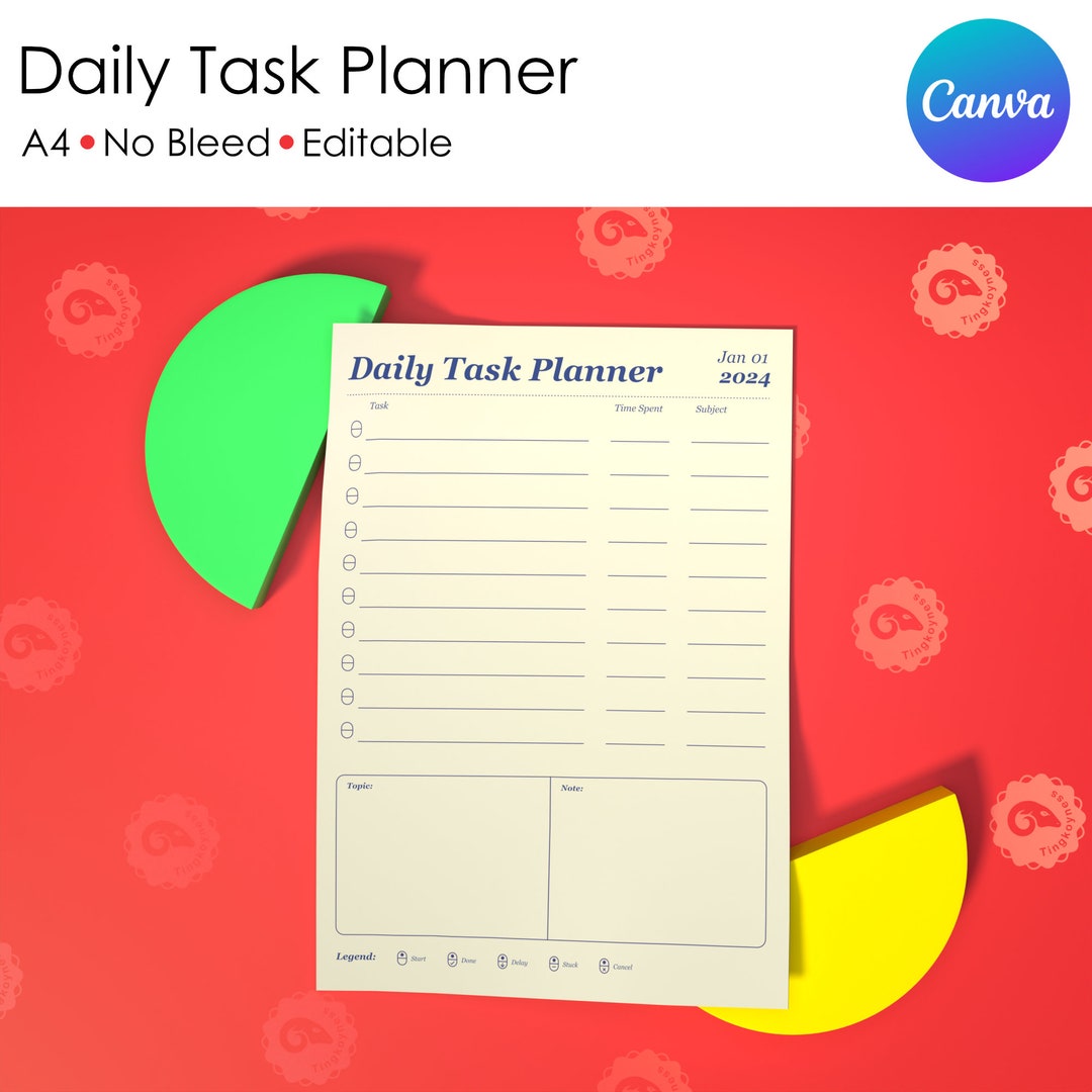 Dailyplanner Canva Template Canvas Editable A4 Daily Task Planner Daily ...