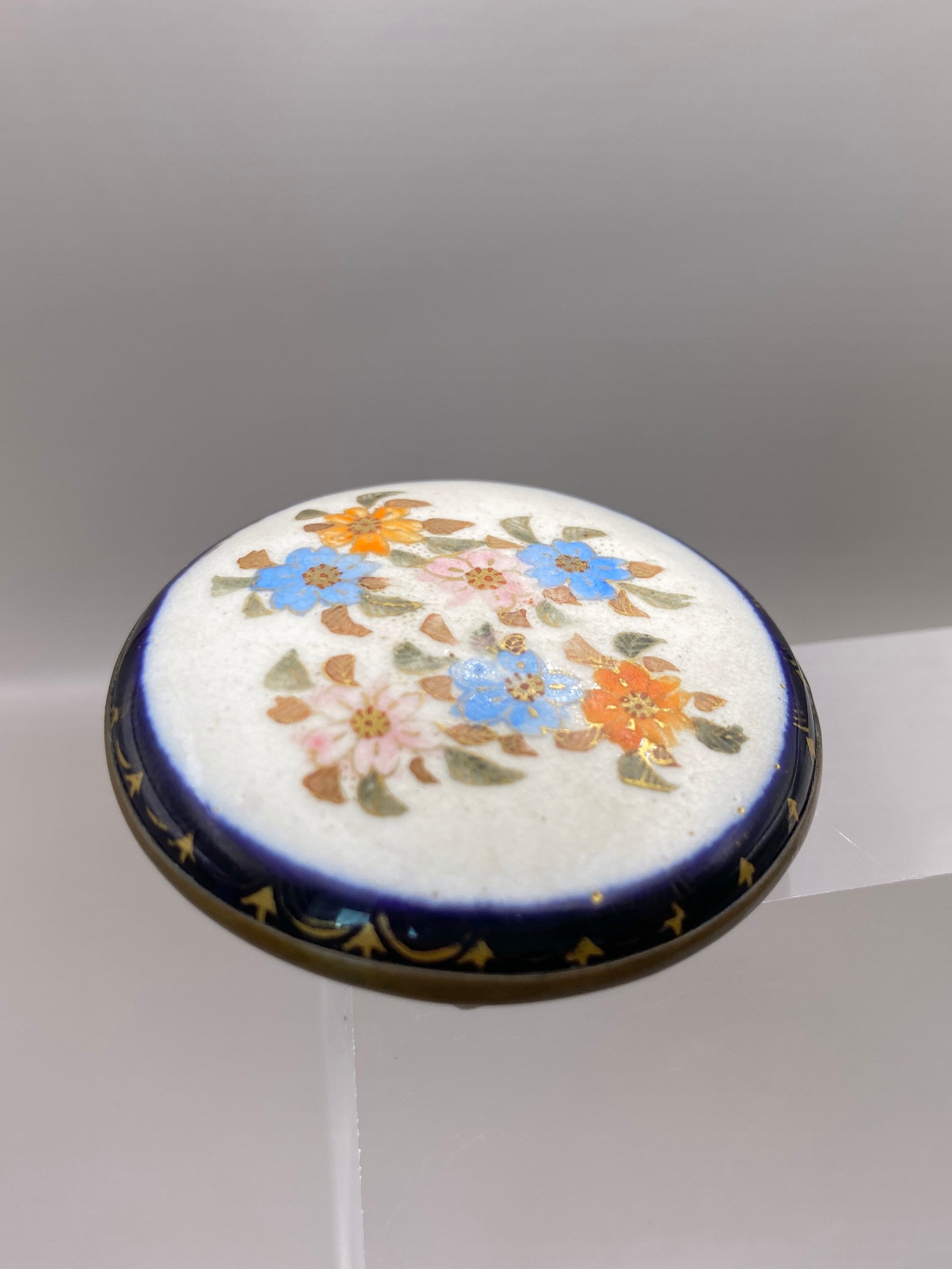 Antique Japanese Satsuma Ware Gold Cobalt Blue Floral Round Belt Buckle ...