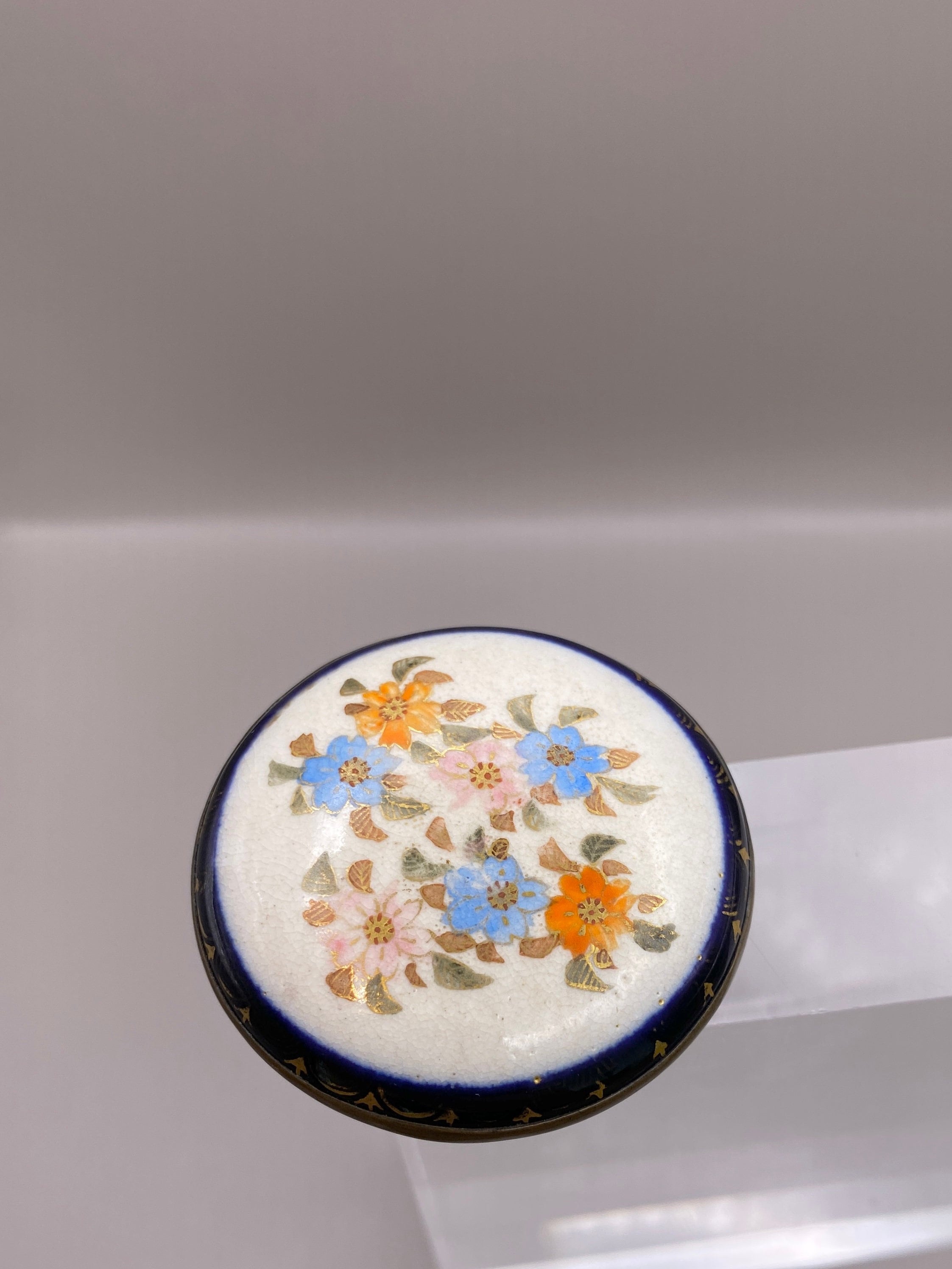 Antique Japanese Satsuma Ware Gold Cobalt Blue Floral Round Belt Buckle ...