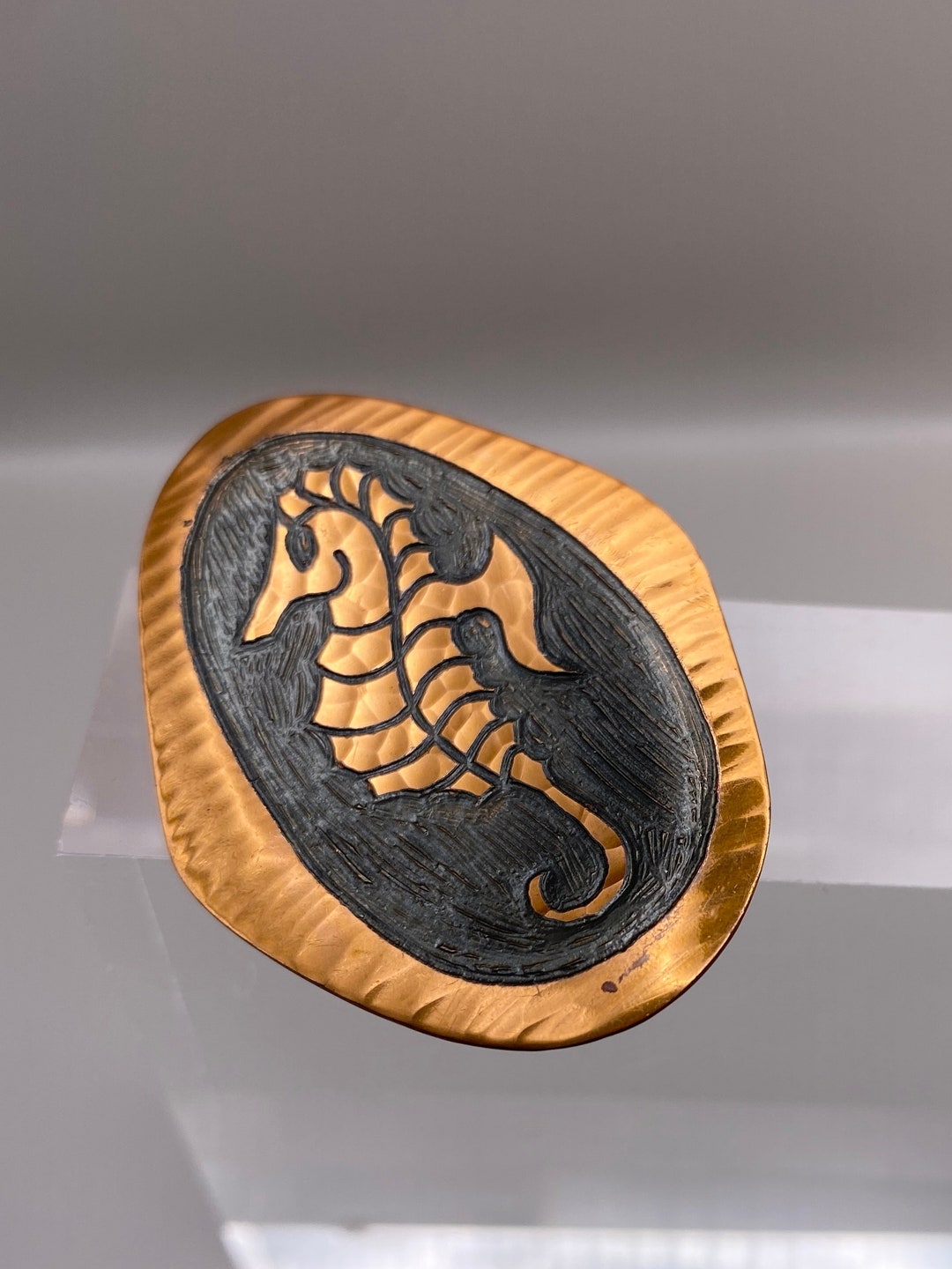 Vintage 70's MODA Signed Malta Hand Made Oval Copper Seahorse Brooch - Etsy
