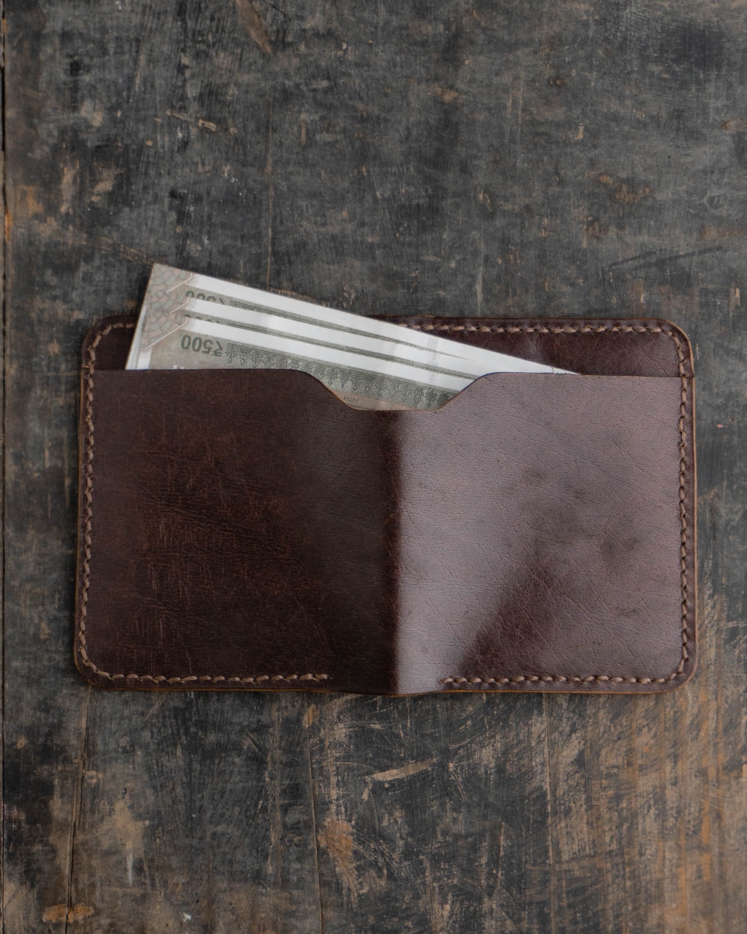 Personalized Veg Tan Leather Bifold Wallet: Slim Minimalist Wallet - Etsy